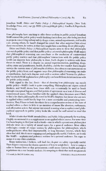 (PDF) Jonathan Wolff, Ethics and Public Policy: A Philosophical Inquiry ...