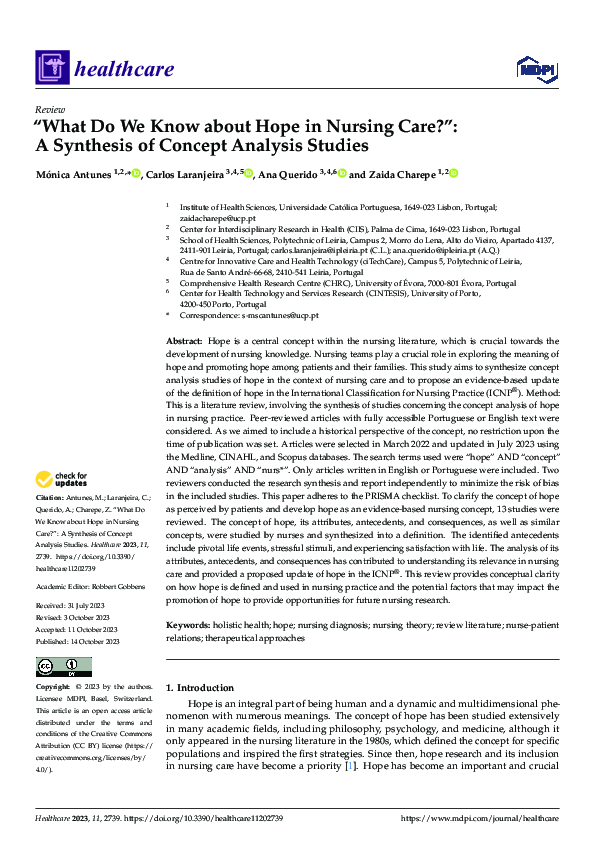 (PDF) "What Do We Know about Hope in Nursing Care?": A Synthesis of ...