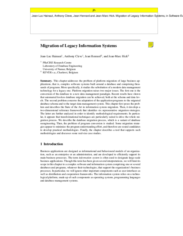 (PDF) Migration of Legacy Information Systems