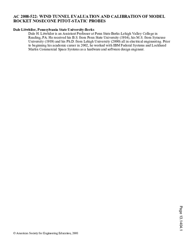 (PDF) Wind Tunnel Evaluation And Calibration Of Model Rocket Nosecone ...