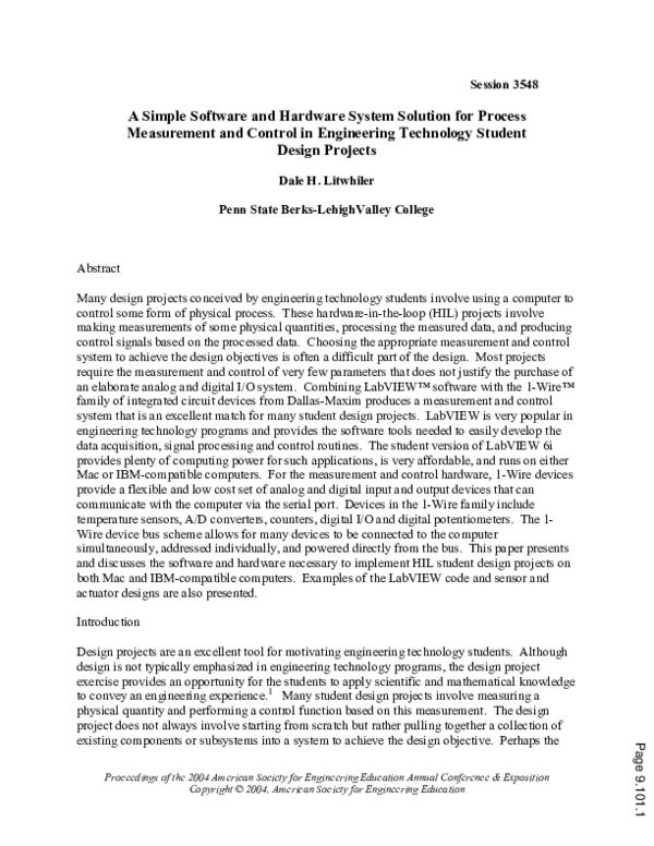 (PDF) A Simple Software And Hardware System Solution For Process ...