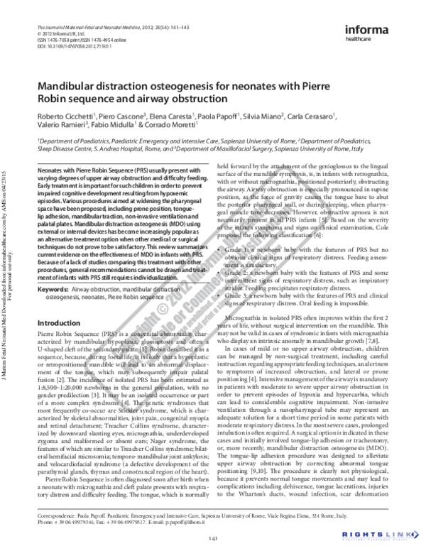 (PDF) Mandibular distraction osteogenesis for neonates with Pierre ...