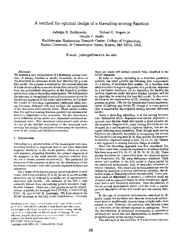 (PDF) A method for optimal design of a threading scoring function