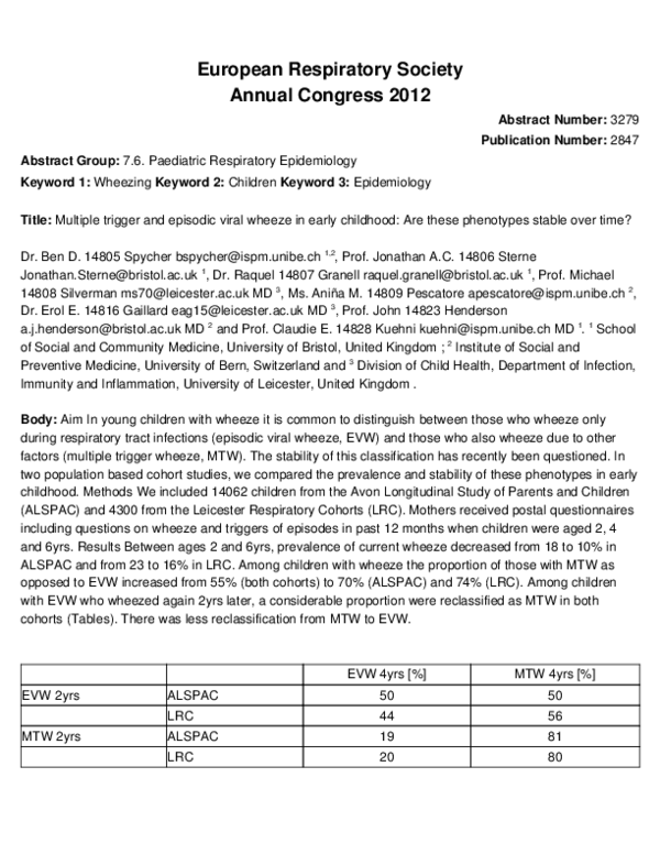 (PDF) Multiple trigger and episodic viral wheeze in early childhood ...