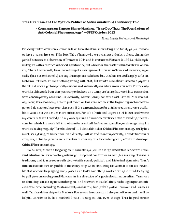 (PDF) Trần Đức Thảo and the Mythico-Politics of Anticolonialism: A ...