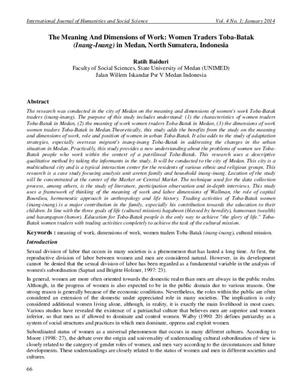 (PDF) The Meaning And Dimensions of Work: Women Traders Toba-Batak ...