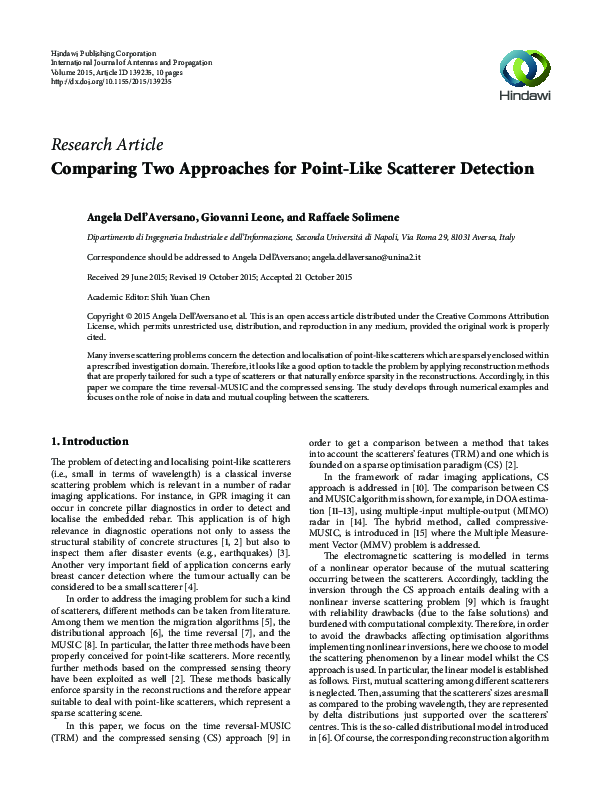 (PDF) Comparing Two Approaches for Point-Like Scatterer Detection