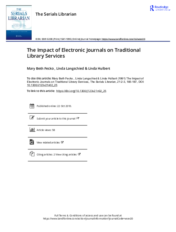 (PDF) The Impact of Electronic Journals on Traditional Library Services