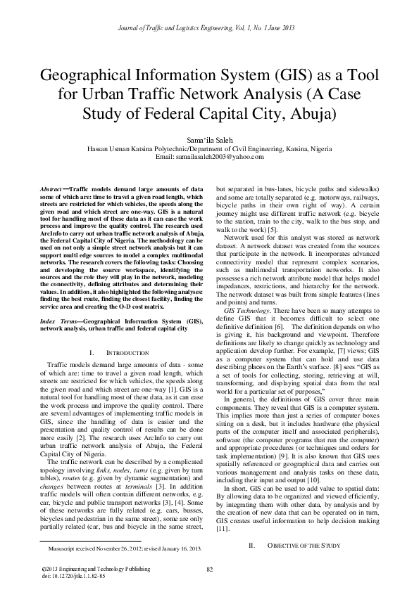 (PDF) Geographical Information System (GIS) as a Tool for Urban Traffic Network Analysis (A Case ...