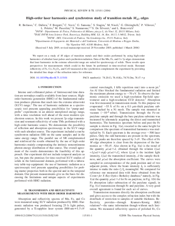 (PDF) High-order laser harmonics and synchrotron study of transition metalsM2,3edges