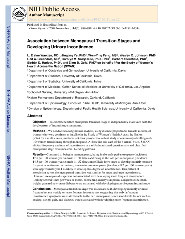 (PDF) Association Between Menopausal Transition Stages and Developing ...