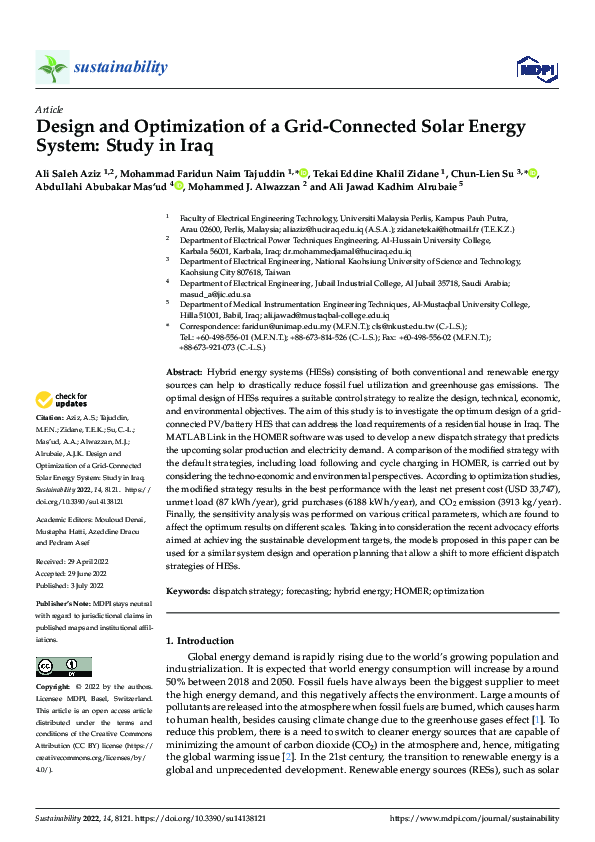(PDF) Design and Optimization of a Grid-Connected Solar Energy System: Study in Iraq