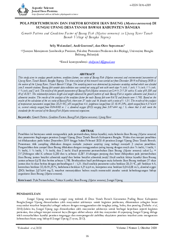 (PDF) POLA PERTUMBUHAN DAN FAKTOR KONDISI IKAN BAUNG (Mystus nemurus ...
