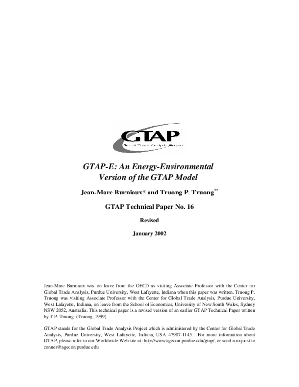 (PDF) GTAP-E: An Energy-Environmental Version of the GTAP Model