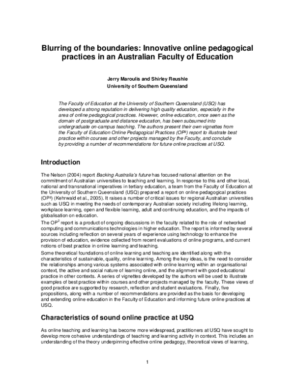 (PDF) Blurring of the boundaries: innovative online pedagogical practices in an Australian ...