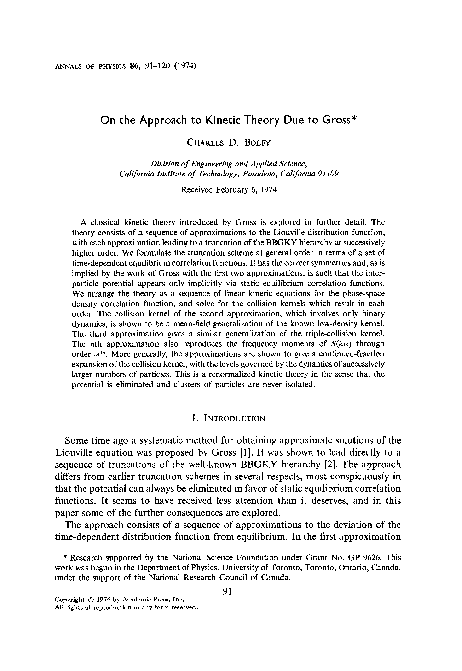 (PDF) On the approach to kinetic theory due to Gross