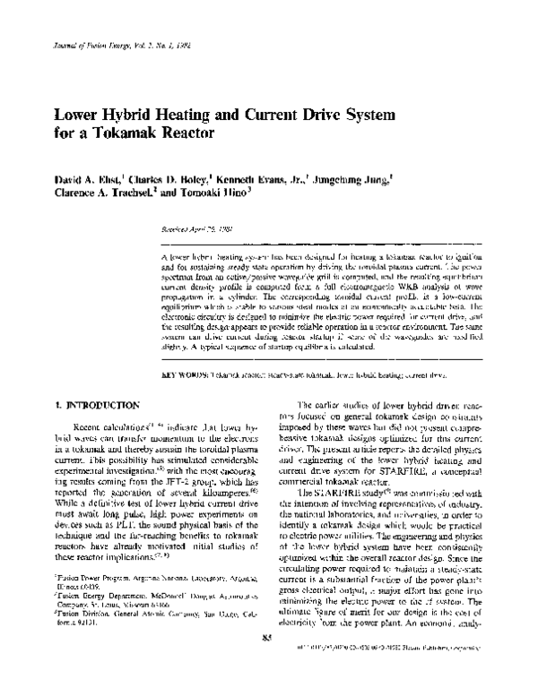 (PDF) Lower hybrid heating and current drive system for a tokamak ...