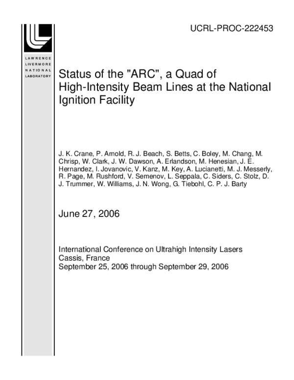 (PDF) Status of the "ARC", a Quad of High-Intensity Beam Lines at the ...