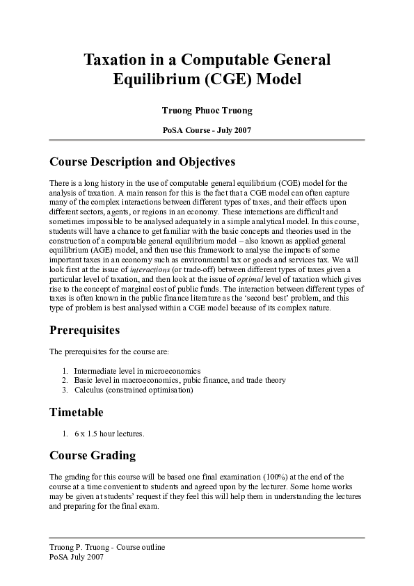 (PDF) Taxation in a Computable General Equilibrium (CGE) Model