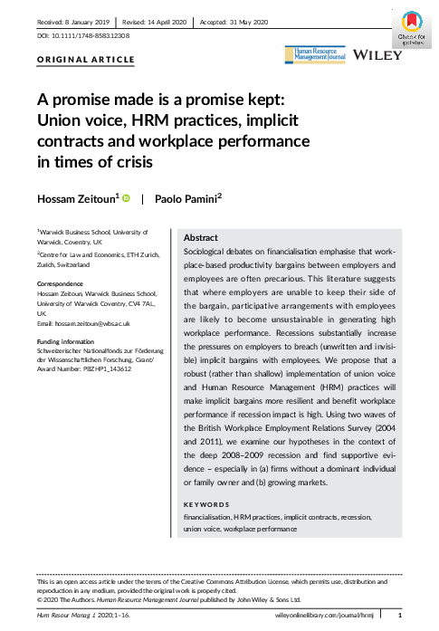 (PDF) A promise made is a promise kept: Union voice, HRM practices ...