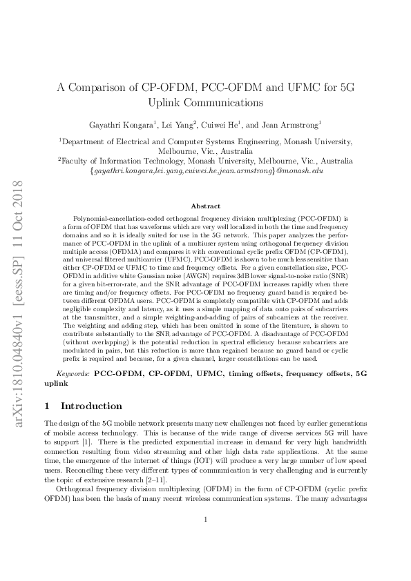 Pdf A Comparison Of Cp Ofdm Pcc Ofdm And Ufmc For 5g Uplink
