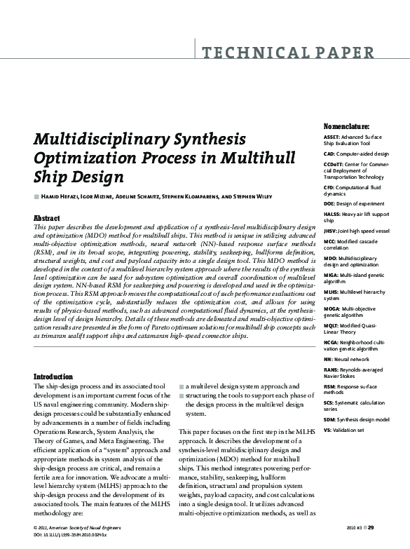 (PDF) Multidisciplinary Synthesis Optimization Process in Multihull Ship Design