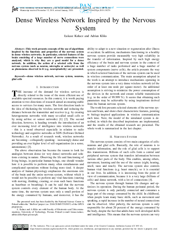 (PDF) Dense Wireless Network Inspired by the Nervous System | Adrian Kliks - Academia.edu