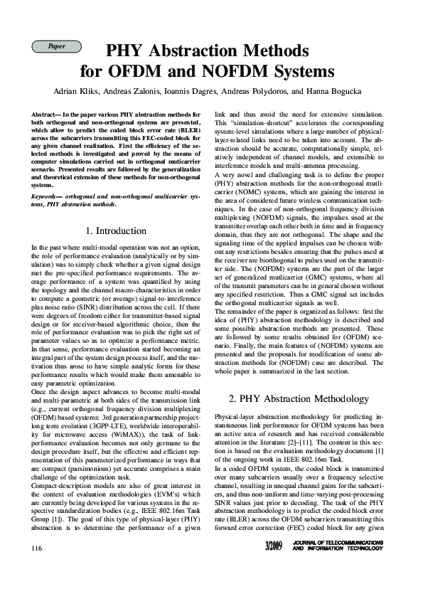 (PDF) Paper PHY Abstraction Methods for OFDM and NOFDM Systems