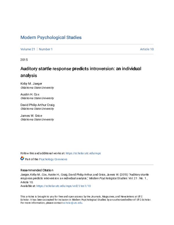 (PDF) Auditory startle response predicts introversion: an individual ...