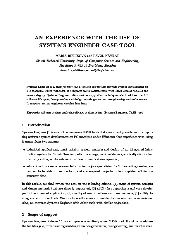 (PDF) An Experience with the Use of Systems Engineer Case Tool