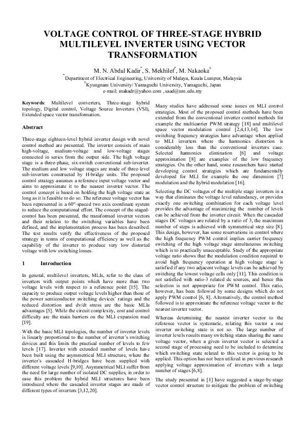 (PDF) Voltage Control of Three-Stage Hybrid Multilevel Inverter Using Vector Transformation