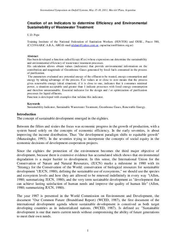 (PDF) Creation of an Indicators to determine Efficiency and Environmental Sustainability of ...