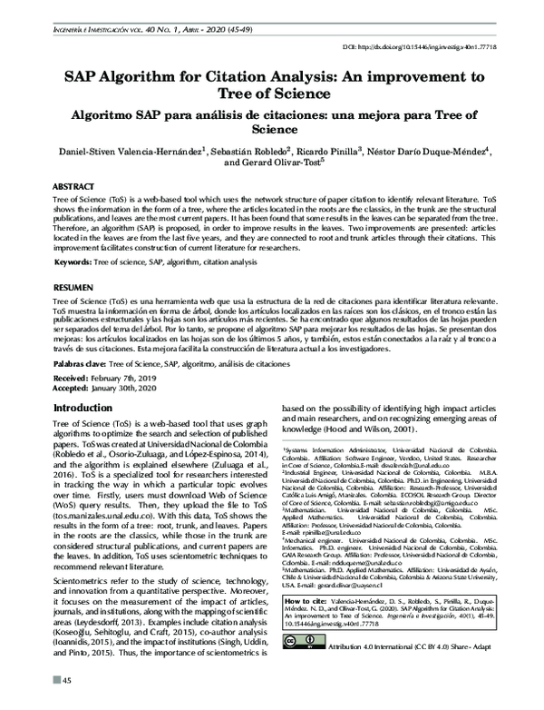 (PDF) SAP Algorithm for Citation Analysis: An improvement to Tree of Science