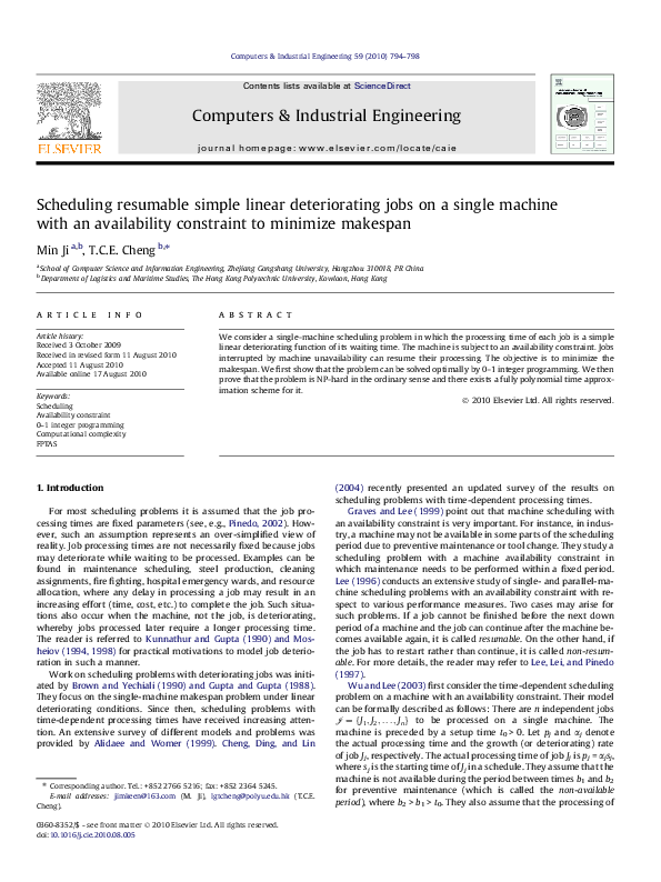 Pdf Scheduling Resumable Simple Linear Deteriorating Jobs On A Single