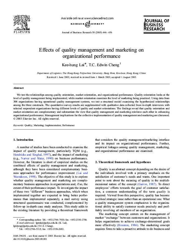 (PDF) Effects of quality management and marketing on organizational ...