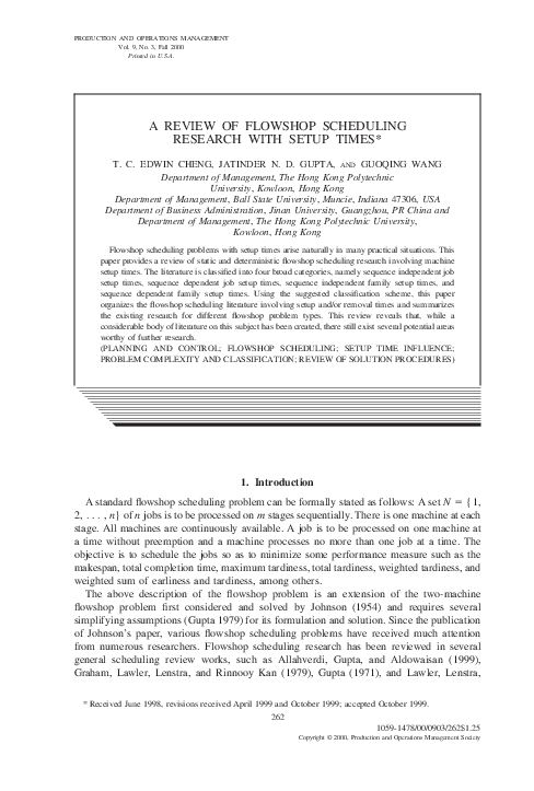 (PDF) A Review of Flowshop Scheduling Research with Setup Times | Edwin Cheng - Academia.edu