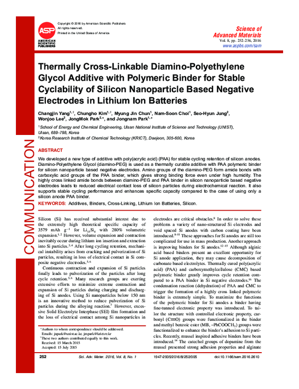 (PDF) Thermally Cross-Linkable Diamino-Polyethylene Glycol Additive ...