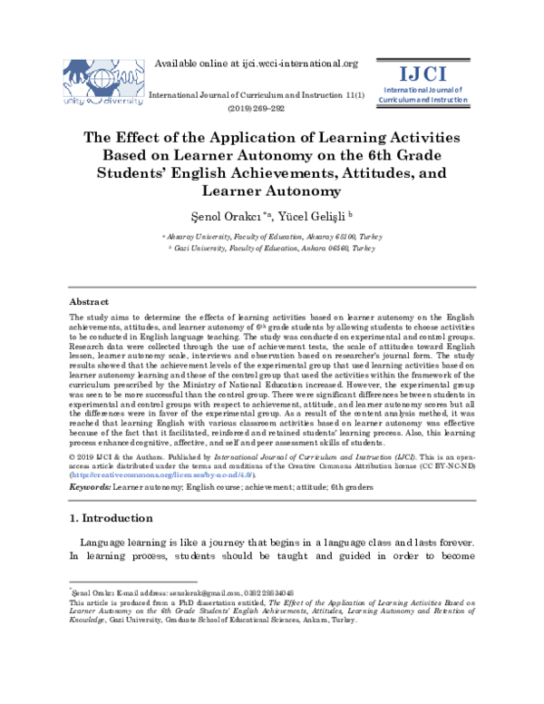 (PDF) The Effect of the Application of Learning Activities Based on Learner Autonomy on the 6th ...