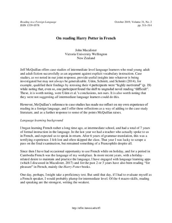 (PDF) On reading Harry Potter in French