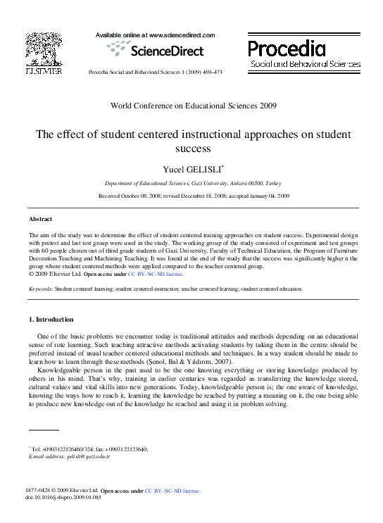(PDF) The effect of student centered instructional approaches on ...