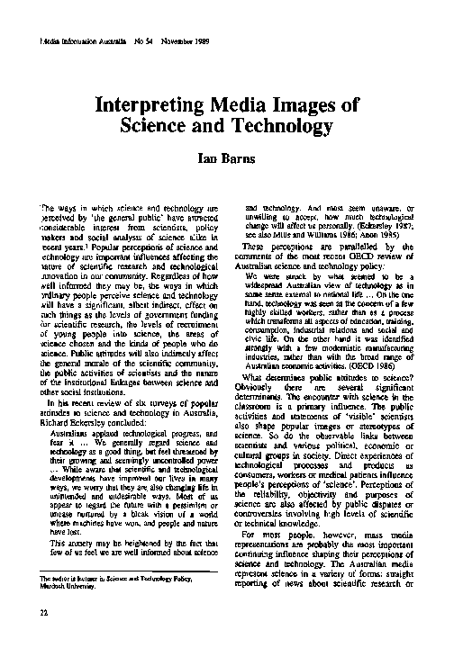 (PDF) Interpreting Media Images of Science and Technology