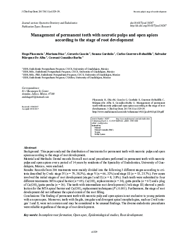 (PDF) Management of permanent teeth with necrotic pulps and open apices ...