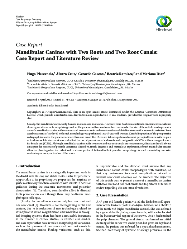 (PDF) Mandibular Canines with Two Roots and Two Root Canals: Case ...