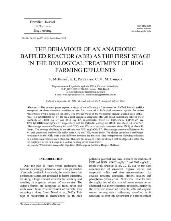 (PDF) The behaviour of an anaerobic baffled reactor (ABR) as the first ...