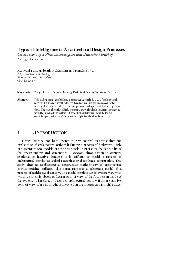 (PDF) Types of Intelligence in Architectural Design ProcessesOn the ...