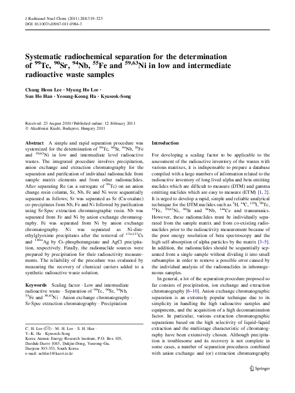 (PDF) Systematic radiochemical separation for the determination of 99Tc ...