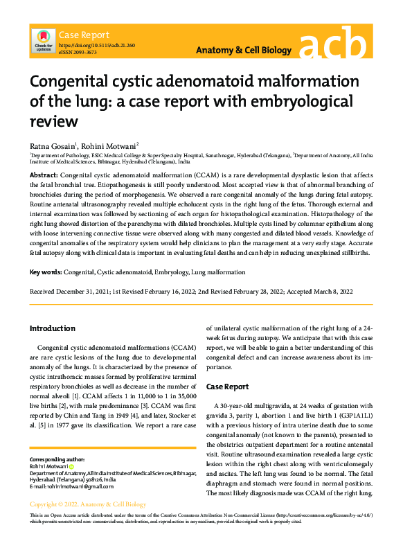 (PDF) Congenital cystic adenomatoid malformation of the lung: a case ...