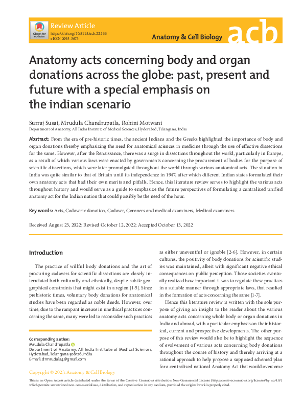 (PDF) Anatomy acts concerning body and organ donations across the globe ...