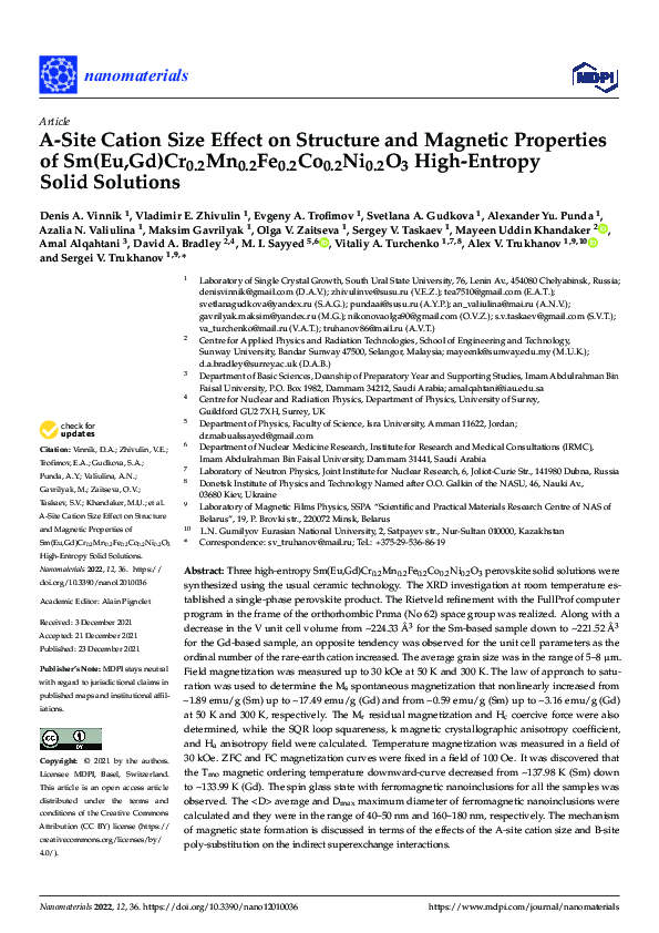 (PDF) A-Site Cation Size Effect on Structure and Magnetic Properties of ...