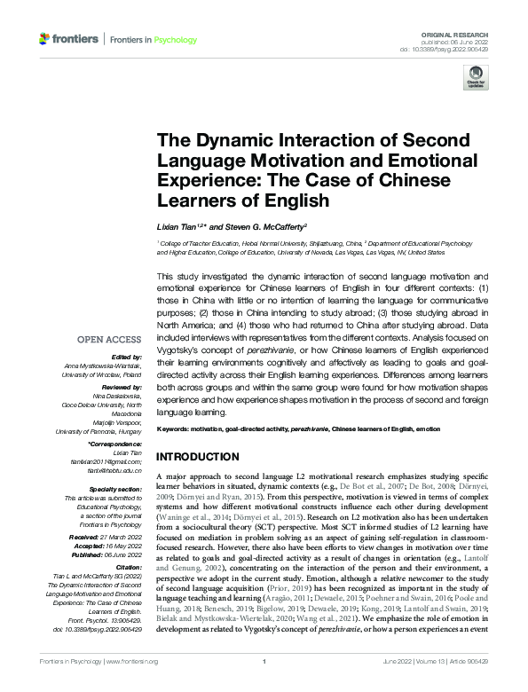 (PDF) The Dynamic Interaction of Second Language Motivation and ...